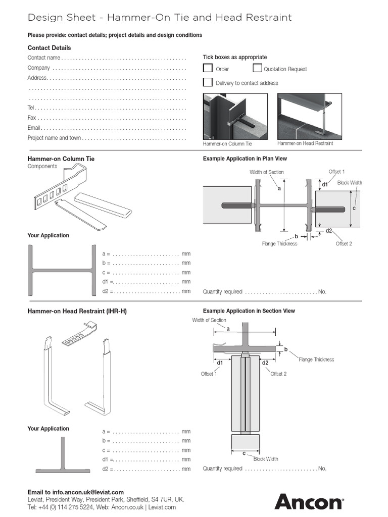 Non-Drill Hammer-On Tie and Head Restraint Design Sheet | PDF