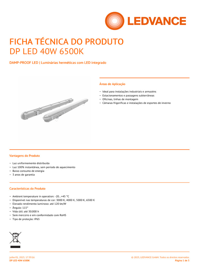 Ficha Técnica - DAMP-PROOF LED4058075558441 - DP - LED - 40W - 6500K ...