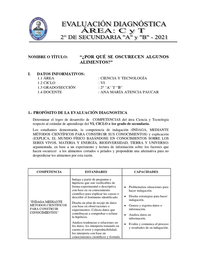 PLANIFICACIÓN DE LA EXPERIENCIA DE EVALUACIÓN SIGNIFICATIVA 2doA yB SEC ...
