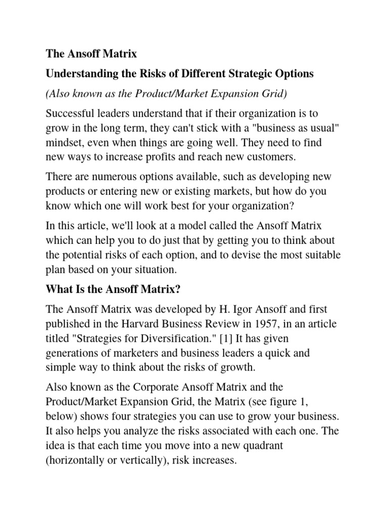 The Ansoff Matrix | PDF