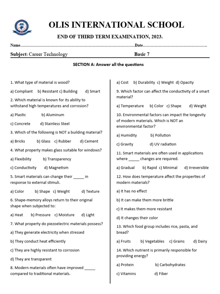 Career Technology B7 Third Term | PDF | Personal Protective Equipment | Laboratories