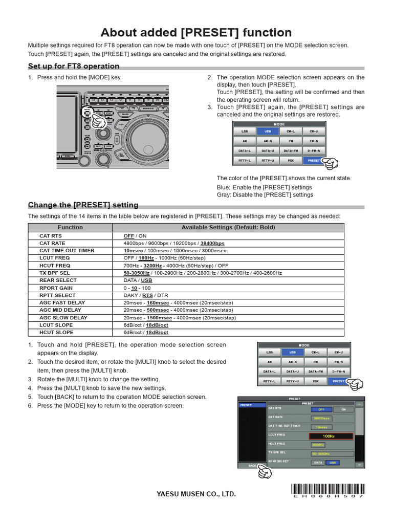 Added Preset Function Ftdx101 Eng Eh068h507 Pdf