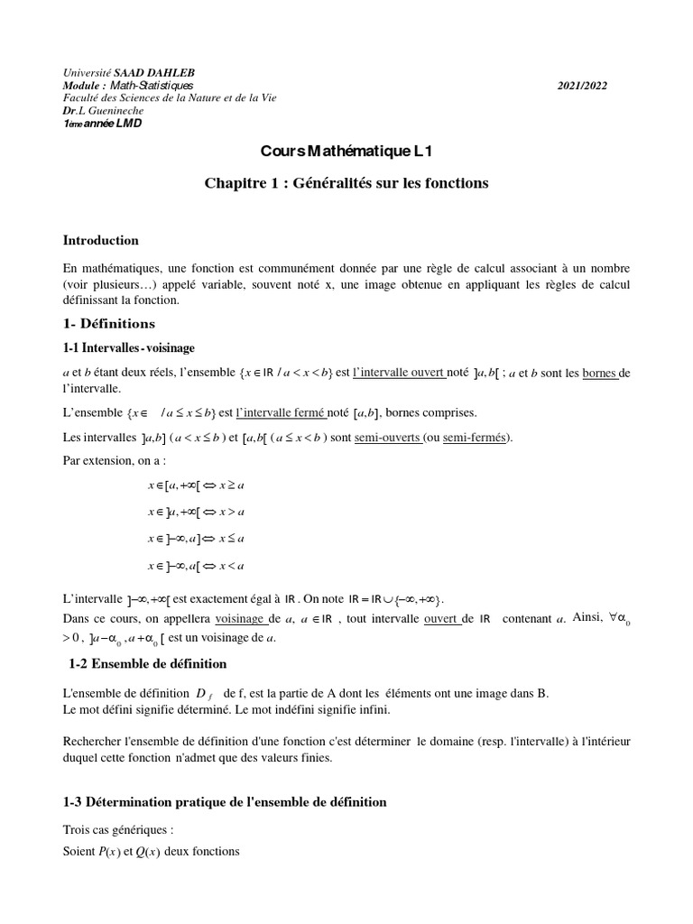 Chapitre 1 Math L1 | Download Free PDF | Fonction monotone | Fonction (Mathématiques)