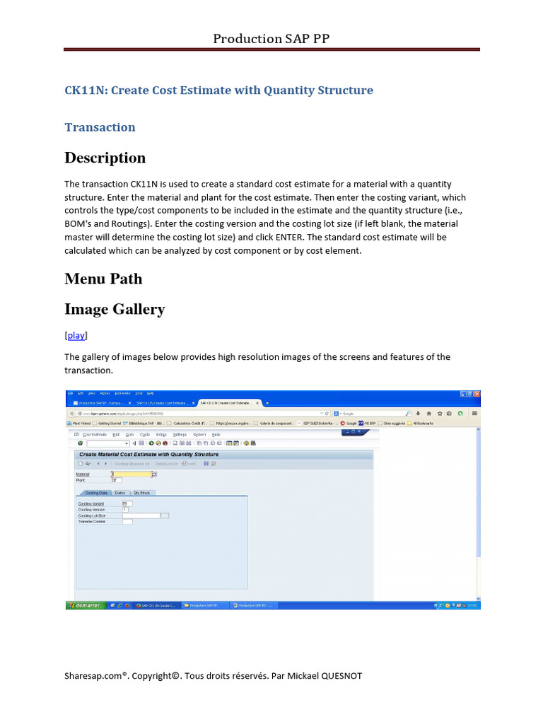 CK11N - Create Cost Estimate With Quantity Structure | PDF