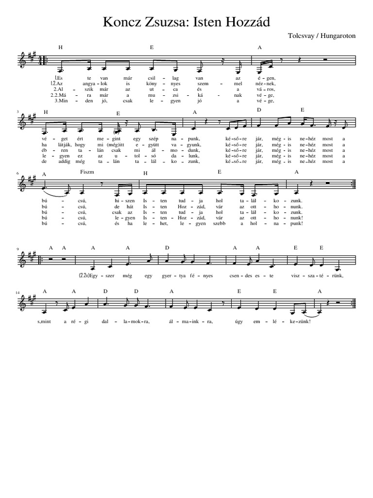 Isten Hozzád Koncz Zsuzsa Akkorddal | PDF