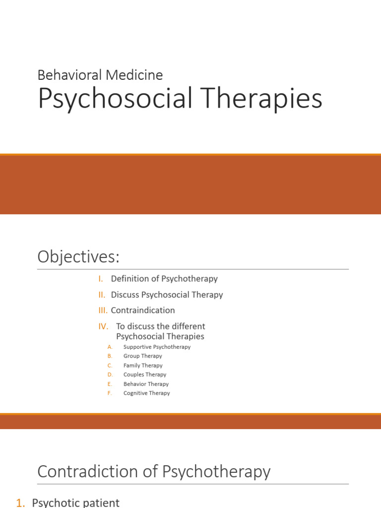 W3 - Psychosocial Therapies Lecture | PDF | Psychotherapy | Cognitive ...