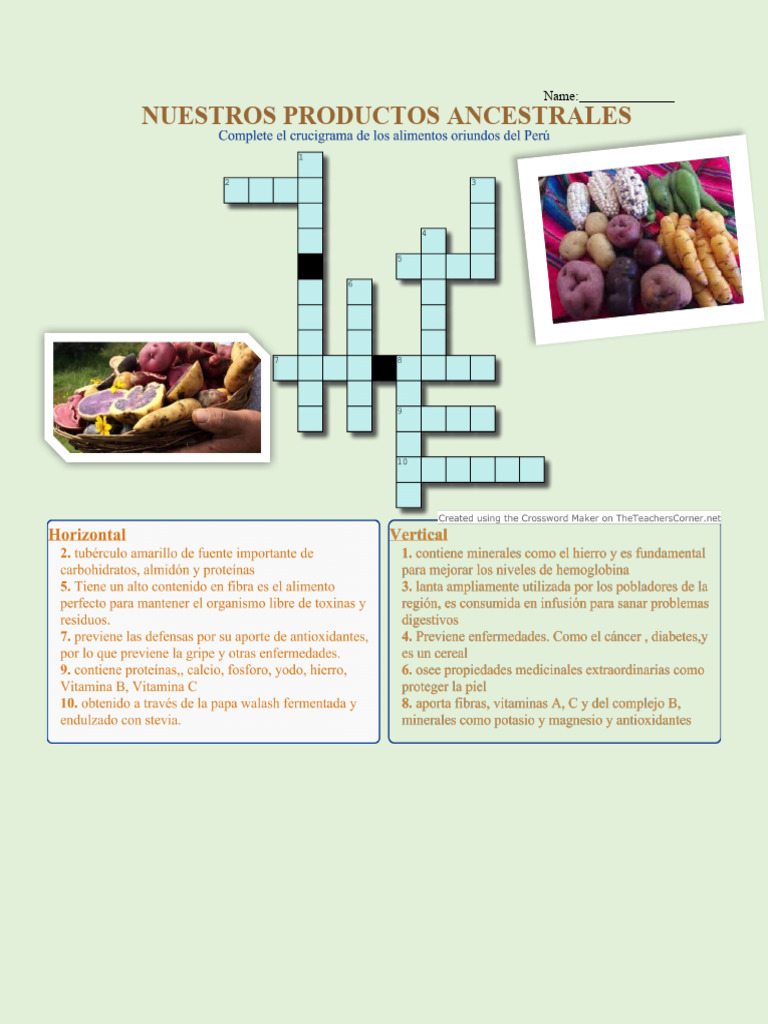 Crucigrama de Alimentos | PDF