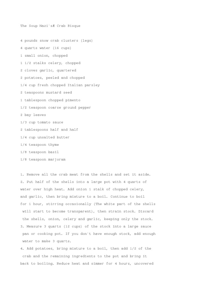 Soup Nazi Crab | PDF | Cooking, Food & Wine