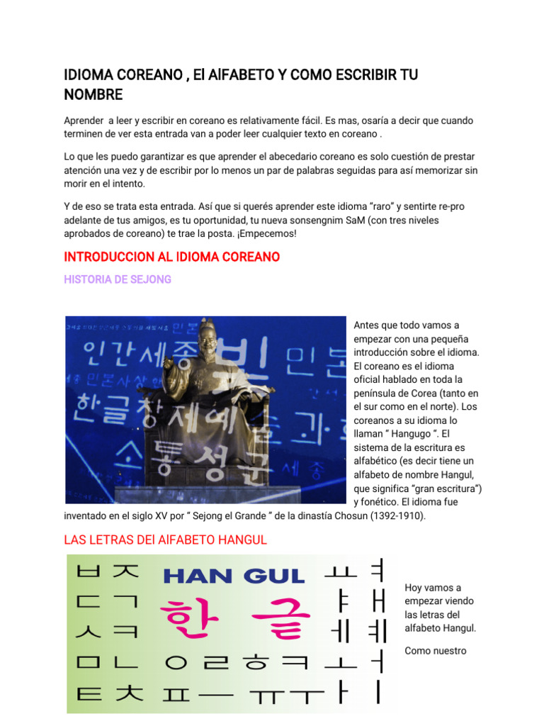 Aprende a Escribir en Coreano | PDF