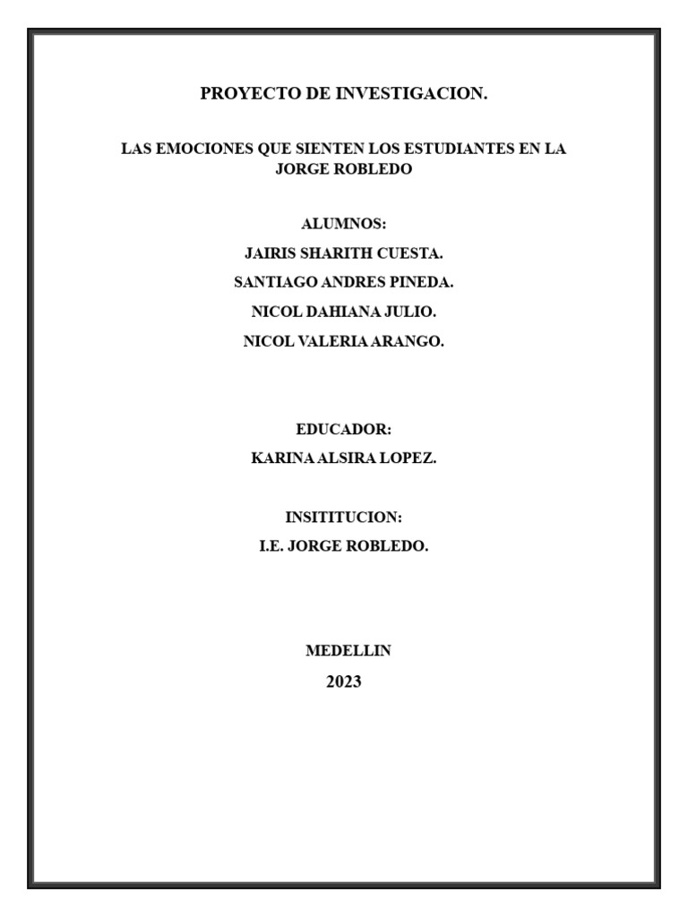 Proyecto de Investigacion | PDF | Las emociones | Sicología