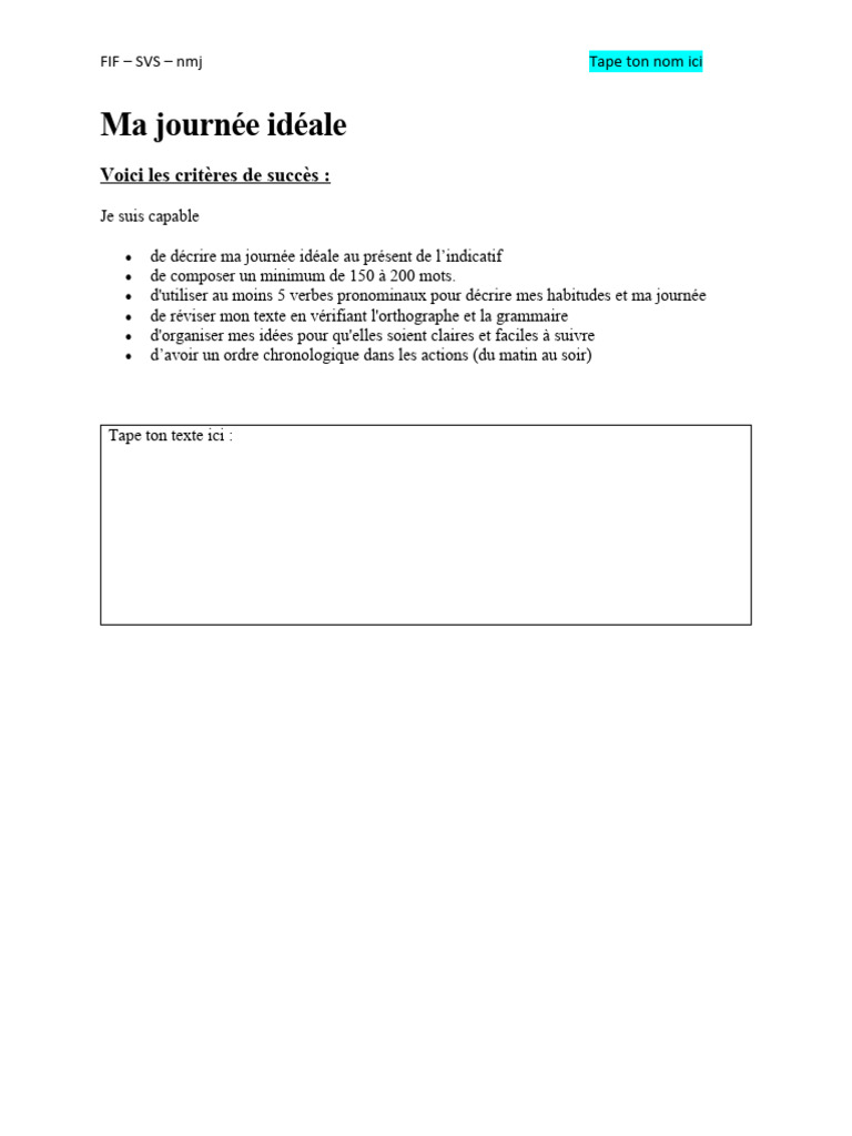 Ma Journée Idéale | PDF