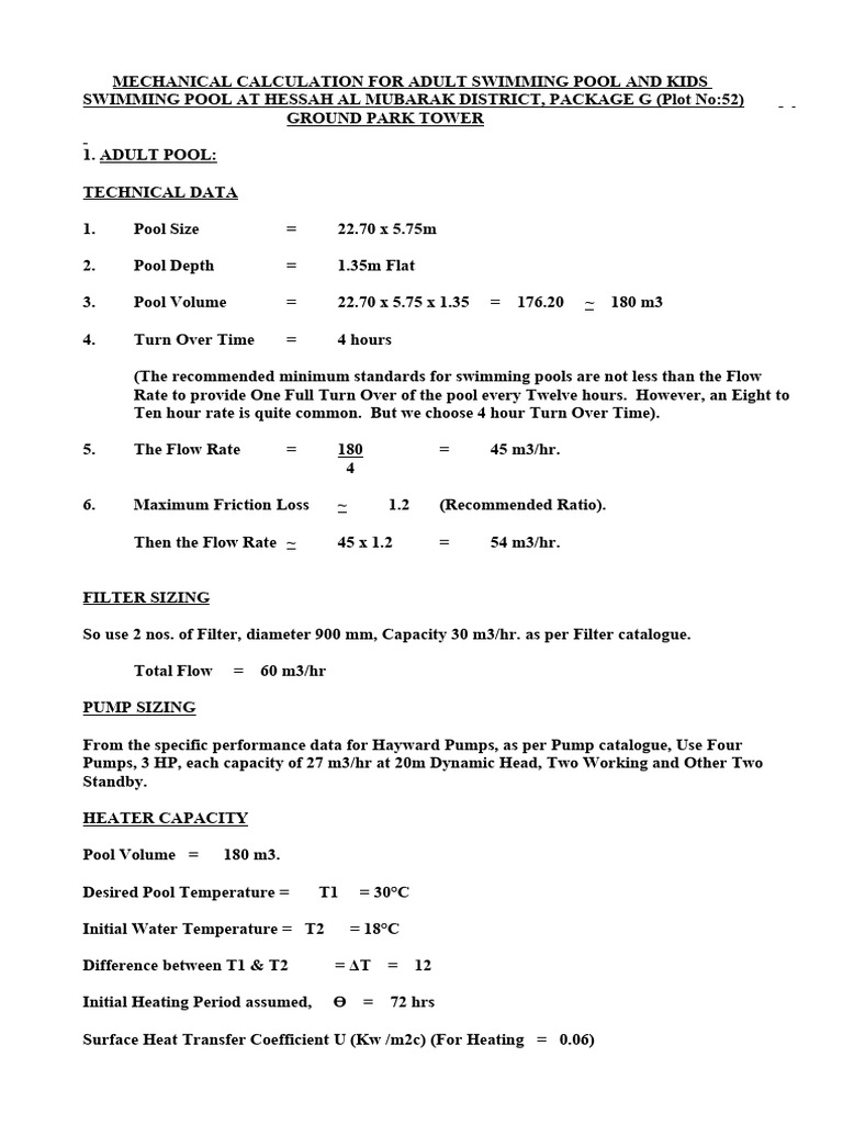 Mechanical Calculation For Swimming Pool at Hessah Al Mubarak District ...