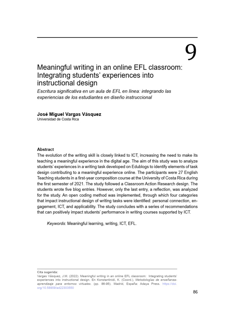 Meaningful Writing in An Online EFL Classroom: Integrating Students ...