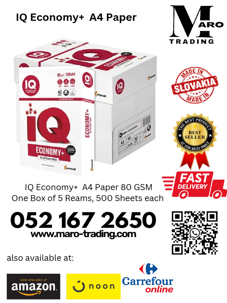 IQ Economy+ A4 Paper 80 GSM One Box of 5 Reams, 500 Sheets Each | PDF