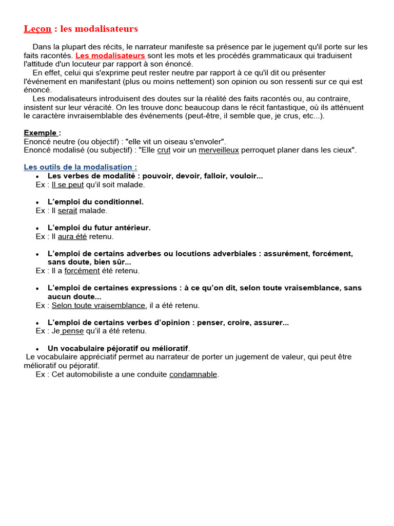 Les Modalisateurs - 2021 4 | PDF | Verbe | Typologie linguistique