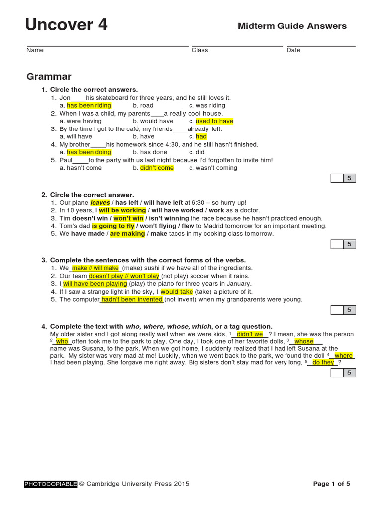 Midterm Guide Lv4 Answers | PDF | Language Arts & Discipline