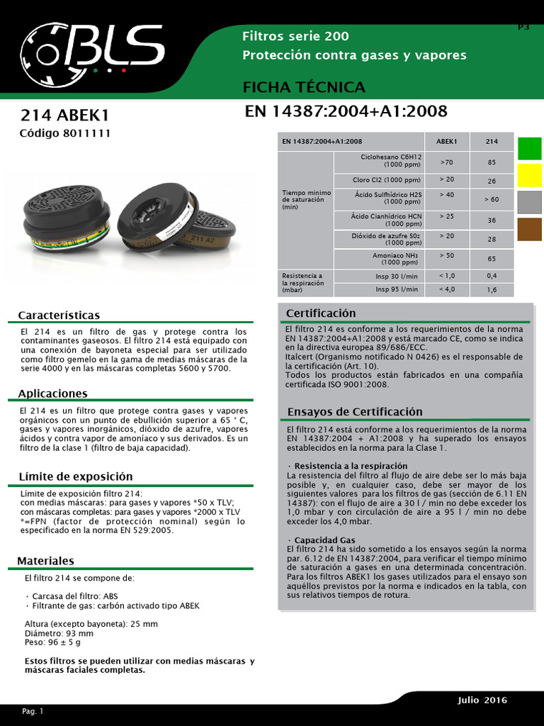 Ficha Proveedor Filtro Bls 214 Abek1 Multigas 106128 | PDF | Ingeniería ...