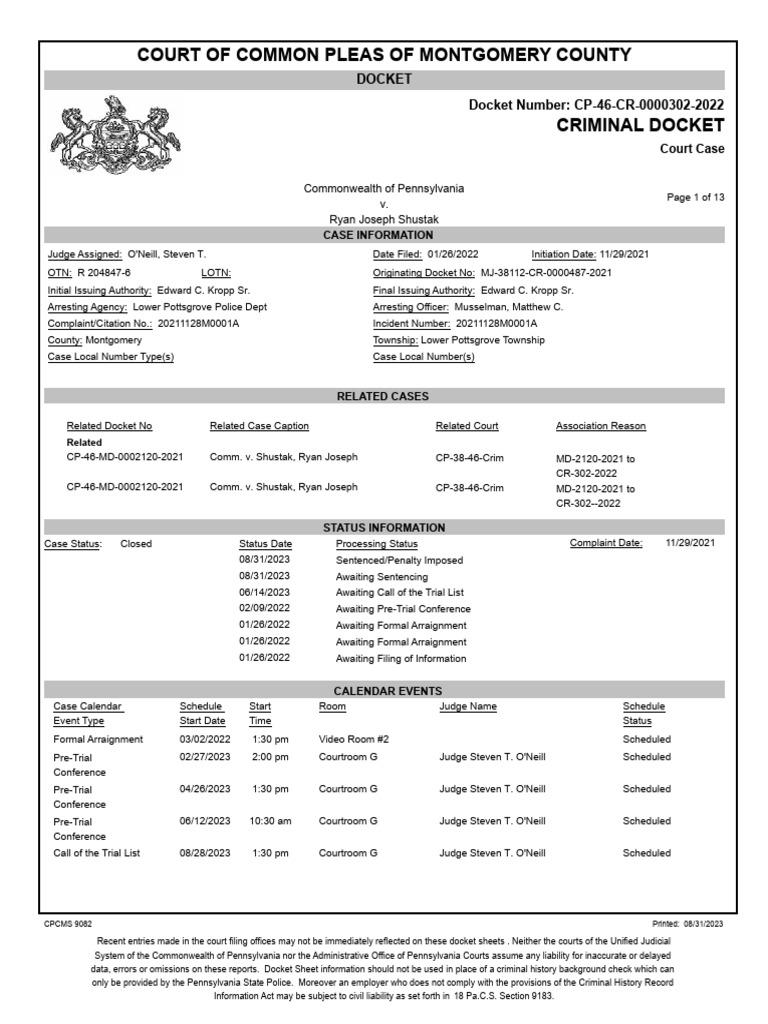 CpDocketSheet 21 | PDF | Bail | Criminal Record