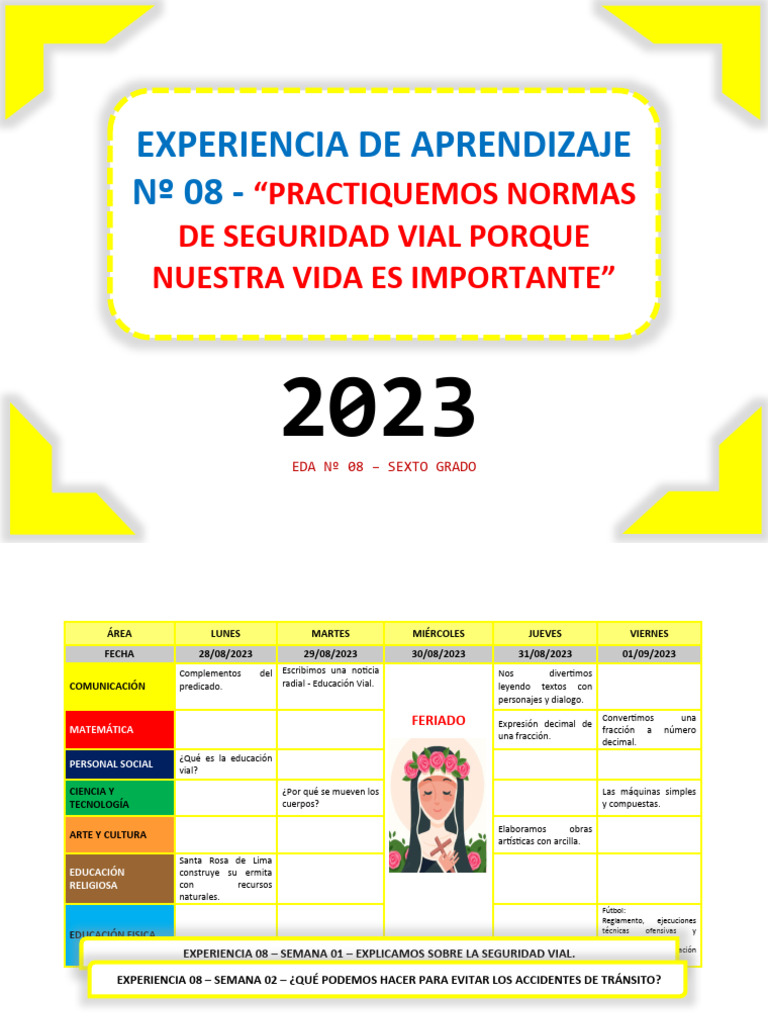 EDA 8 - Planificador Semanal - Sexto Grado | PDF