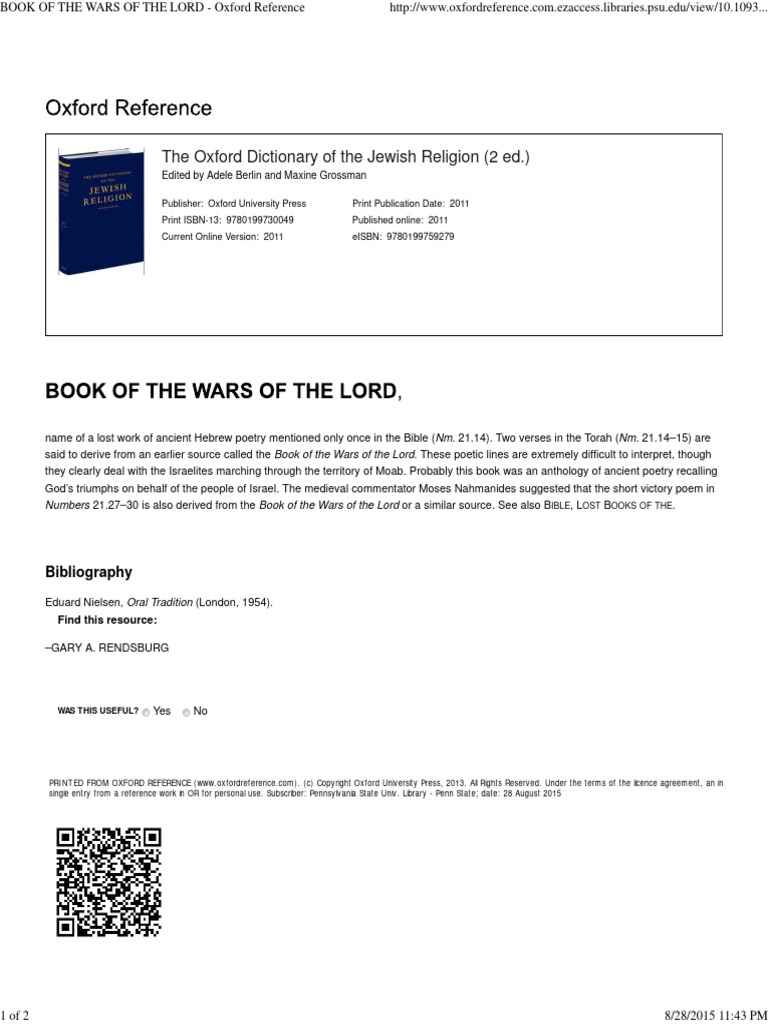 Book of The Wars of The Lord Odjr | PDF