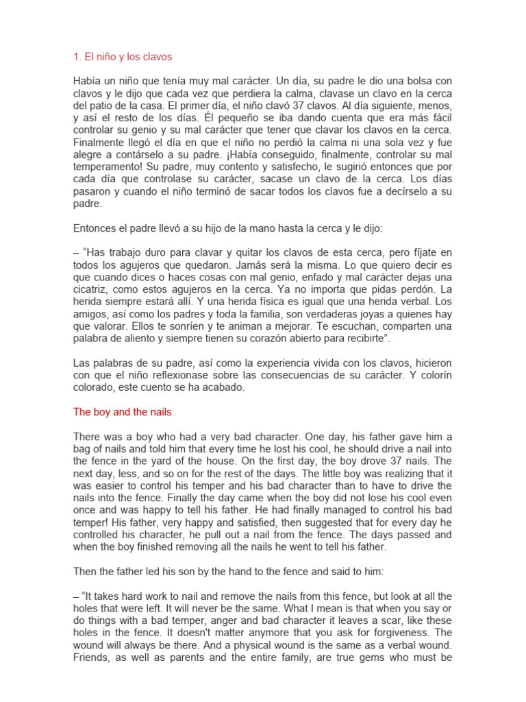 Cuentos Cortos Inlges Español | PDF