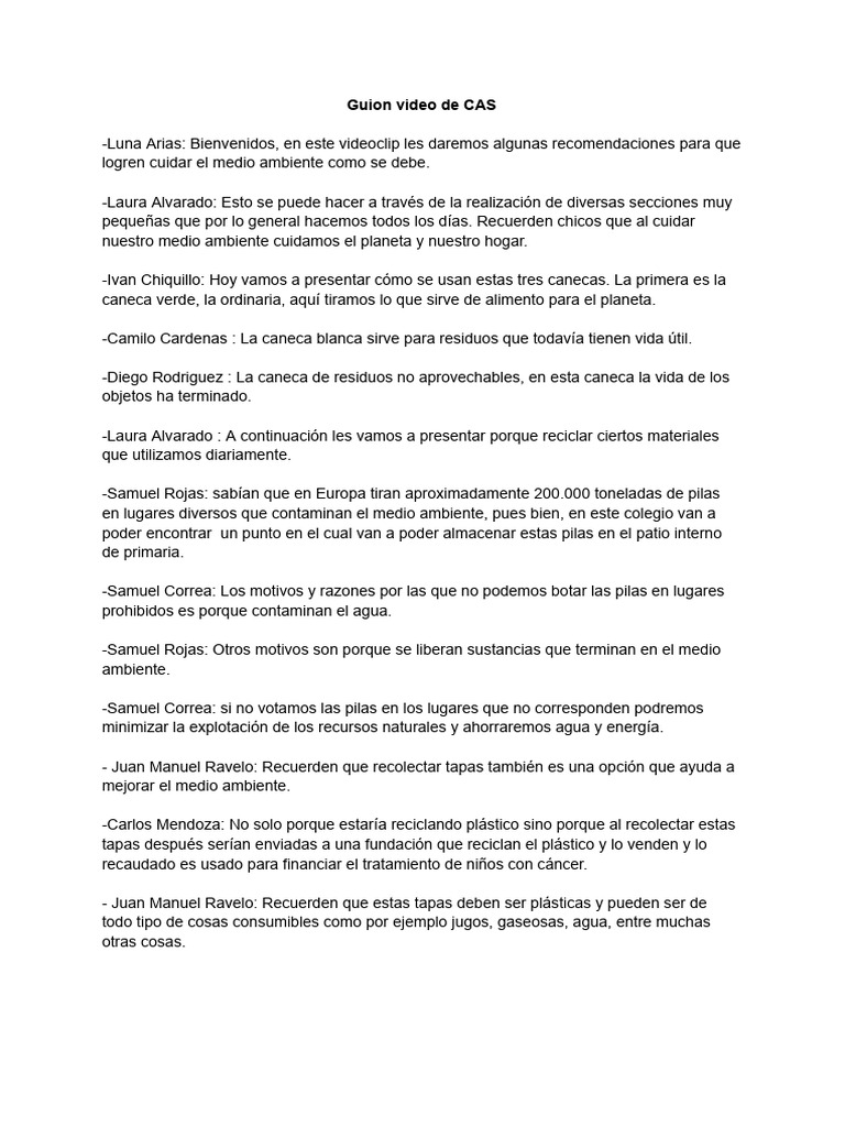 Guion Video de CAS | PDF | Residuos | Entorno natural Guion Video de CAS | PDF | Residuos | Entorno natural
