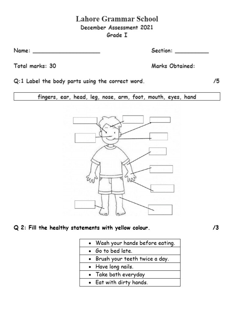Science Grade 1 Dec Test | PDF | Senses | Foods