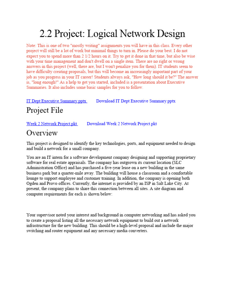 2 2 Project Logical Network Design Pdf Computer Network Router Computing