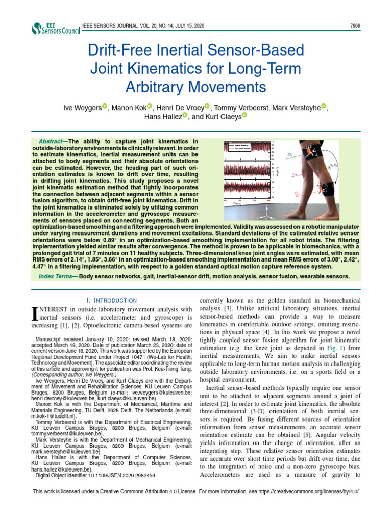 Drift Free Inertial Sensor Based Joint Kinematics For Long Trem