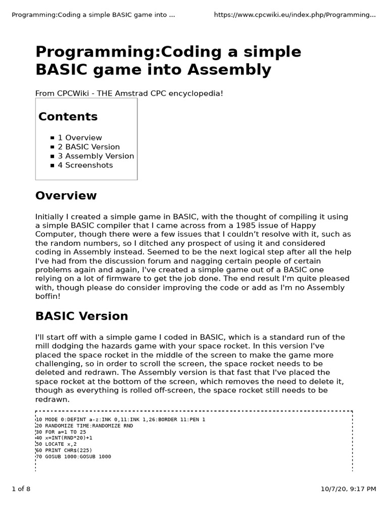 BASIC to Assembly Game Conversion | PDF | Basic | Computer Architecture