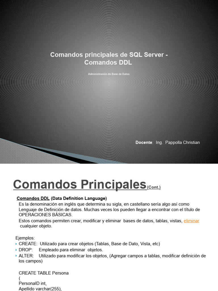 Comandos Principales de SQL Y DDL | PDF | SQL | Bases de datos