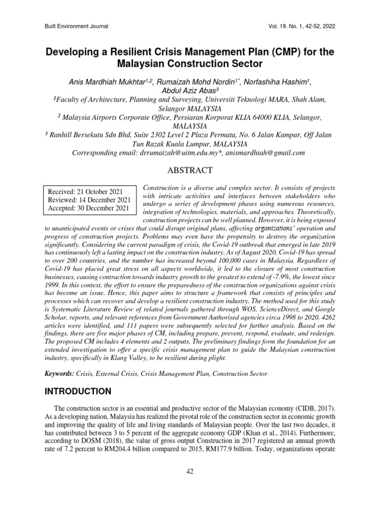 Developing A Resilient Crisis Management Plan (CMP) For The Malaysian ...