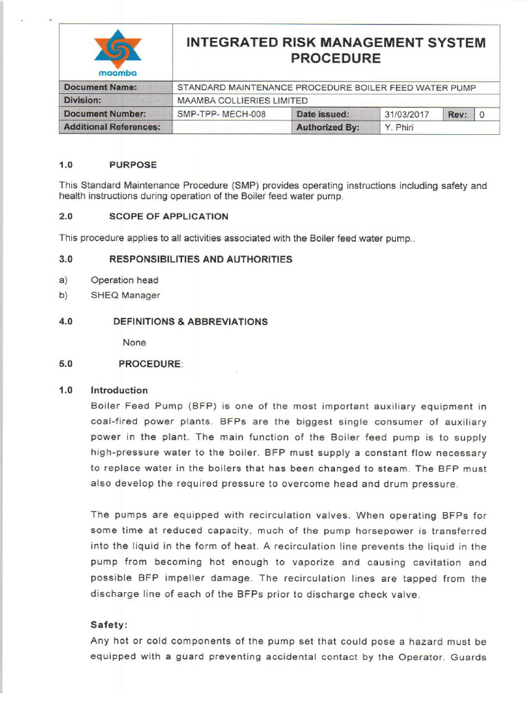 Smp-Tpp-Mech-008 Boiler Feed Water Pump | PDF