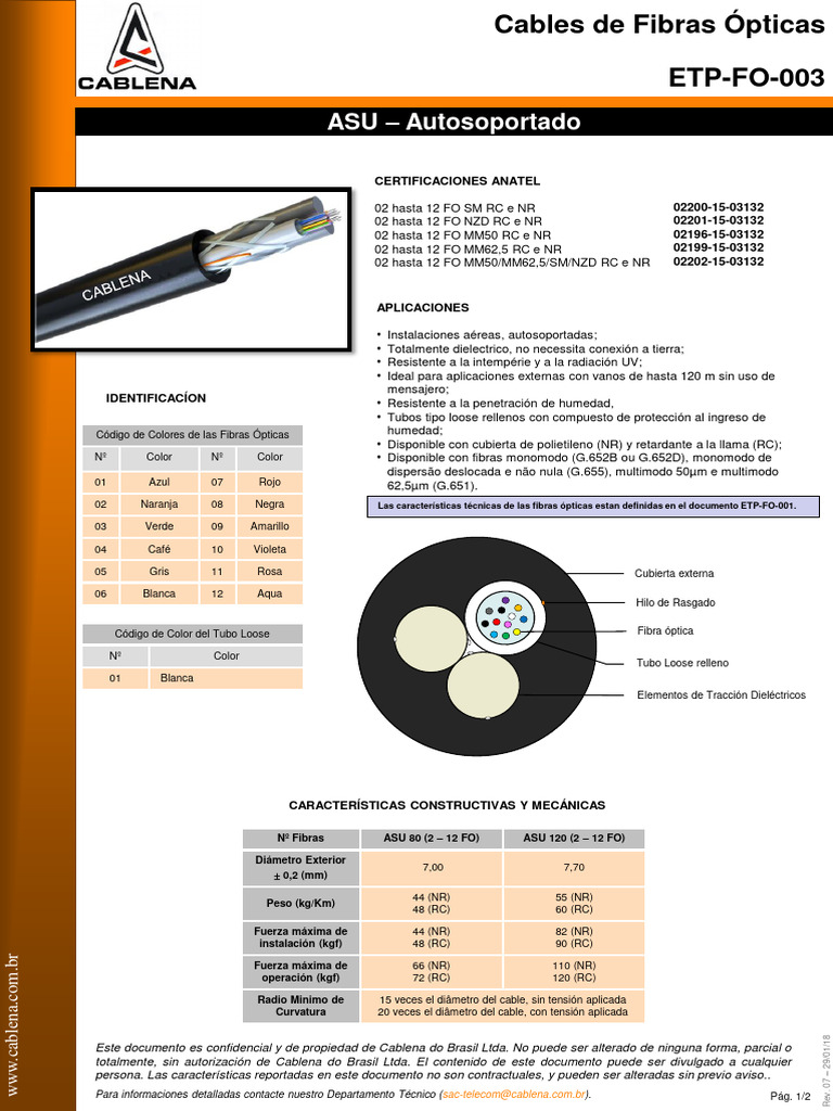 Cable Adss 12 Fo Etp-Fo-003 - Asu Cablena-Fibromarket | PDF | Fibra ...