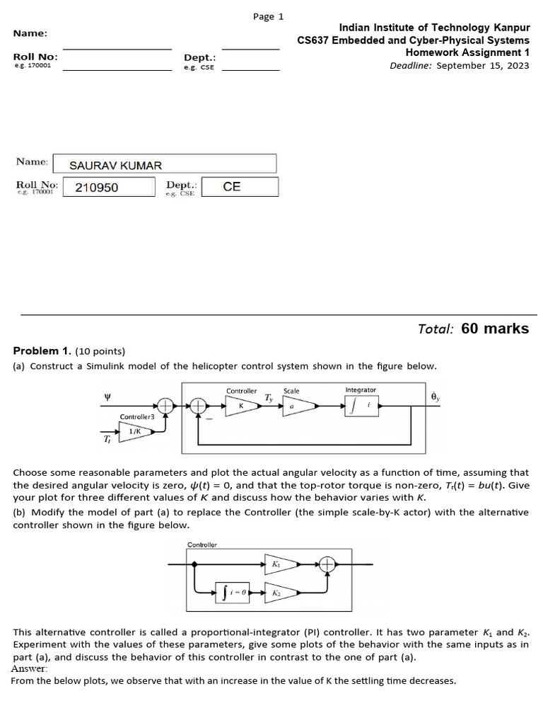 Assignment 1 | PDF | Electrical Engineering | Systems Theory
