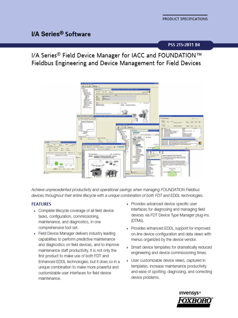 I/A Series Field Device Manager For IACC and FOUNDATION™ Fieldbus Engineering and Device ...
