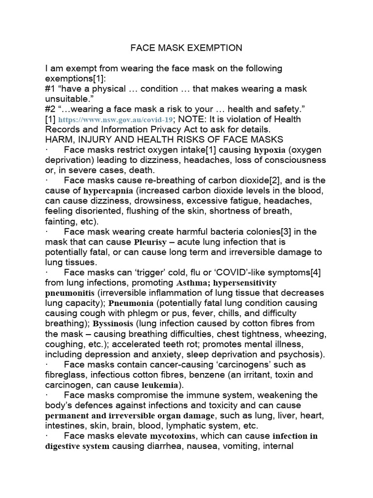 Mask Exemption Notice Aus | PDF | Legal Liability | Occupational Safety ...