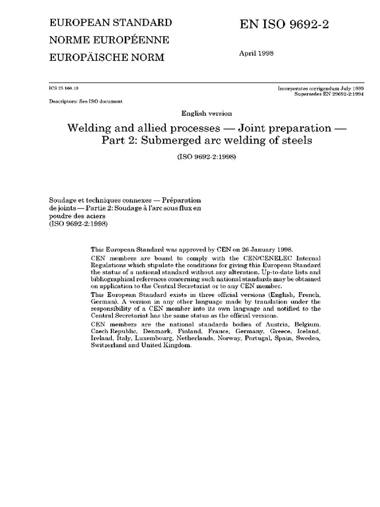 En-Iso 9692-2-1998 | PDF | International Organization For Standardization | Welding