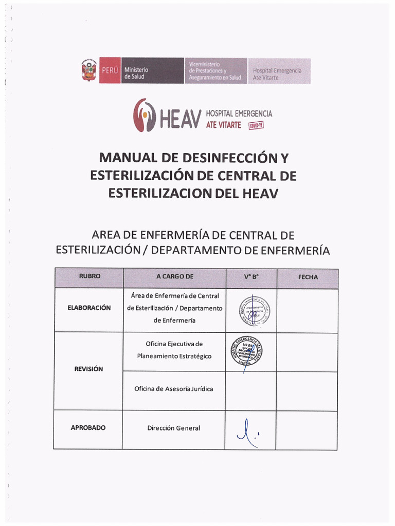 Plan de Manual de Desinfeccion Y Esterilizacion de Central de Esterilizacion HEAV PDF | PDF