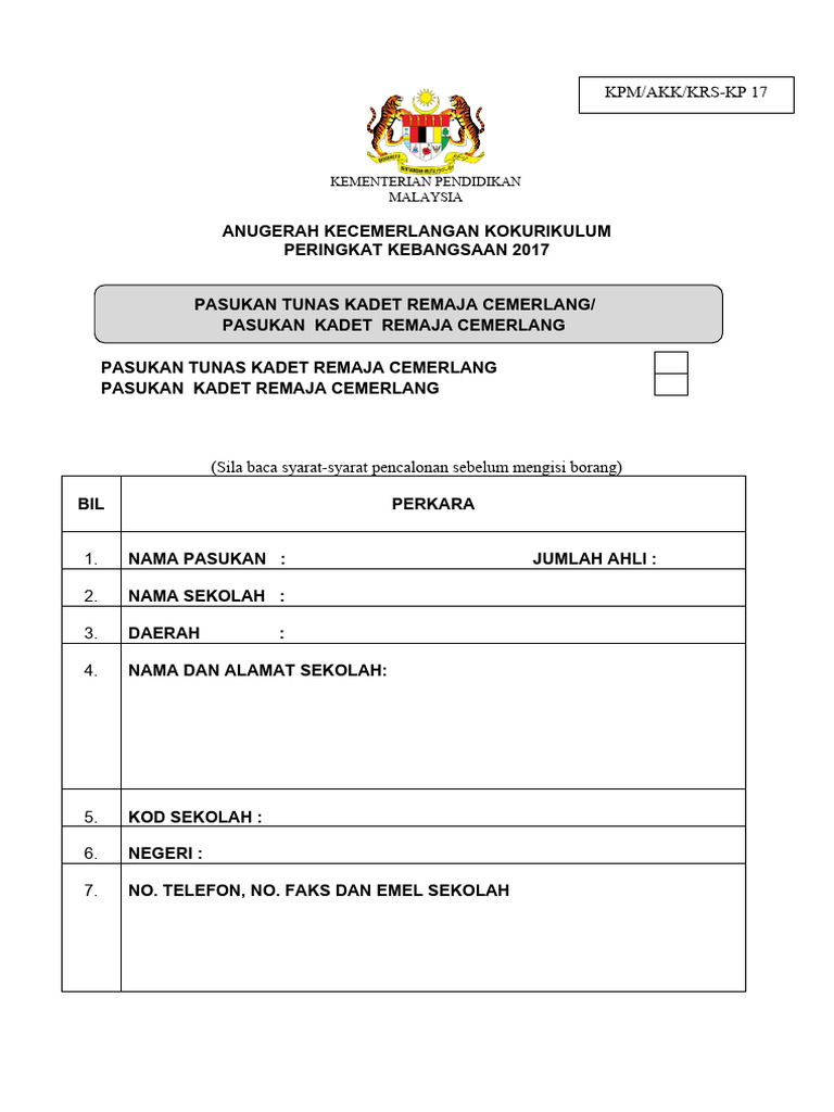 2AKK Borang Pasukan Kadet Remaja 2017 | PDF