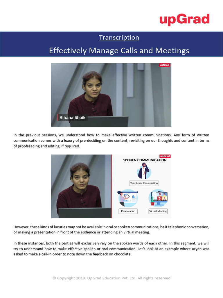 Transcription - Effectively Manage Calls and Meetings | PDF | Etiquette ...