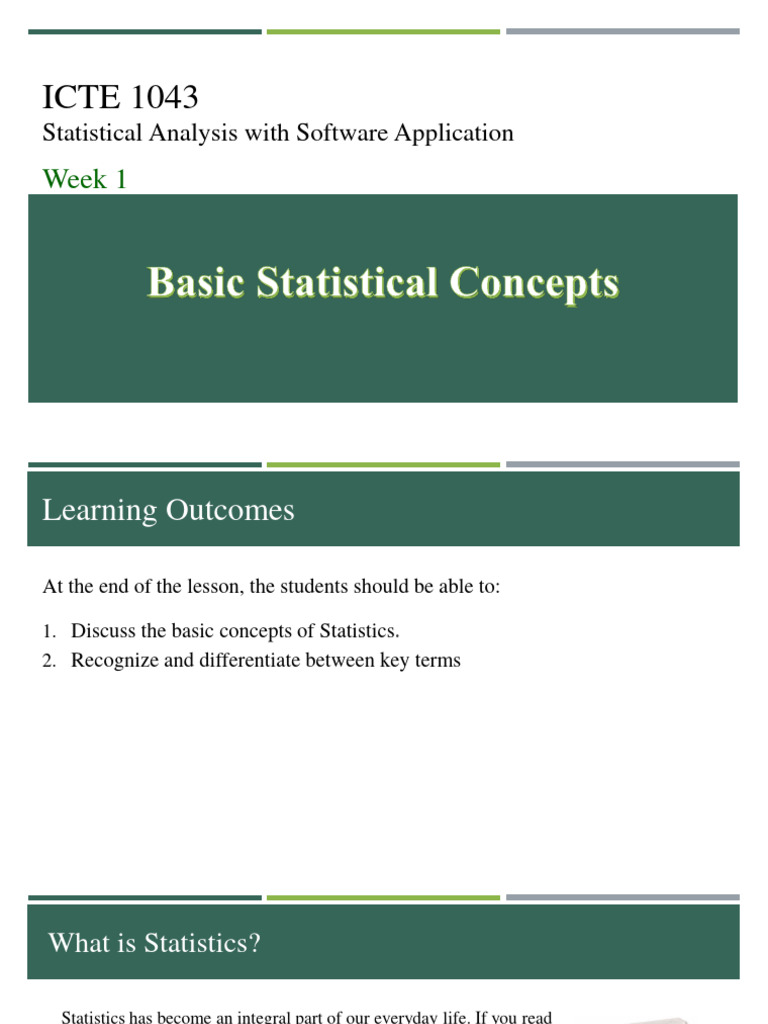 Week 1 Basic Statistical Concepts Pdf Statistics Sampling Statistics