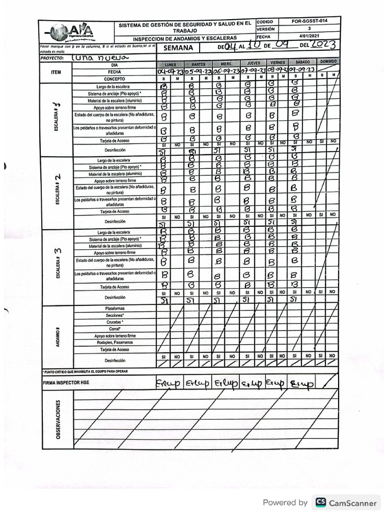 Inspección de Escaleras Semana 04-09-2023 Al 10-09-2023 | PDF Inspección de Escaleras Semana 04-09-2023 Al 10-09-2023 | PDF