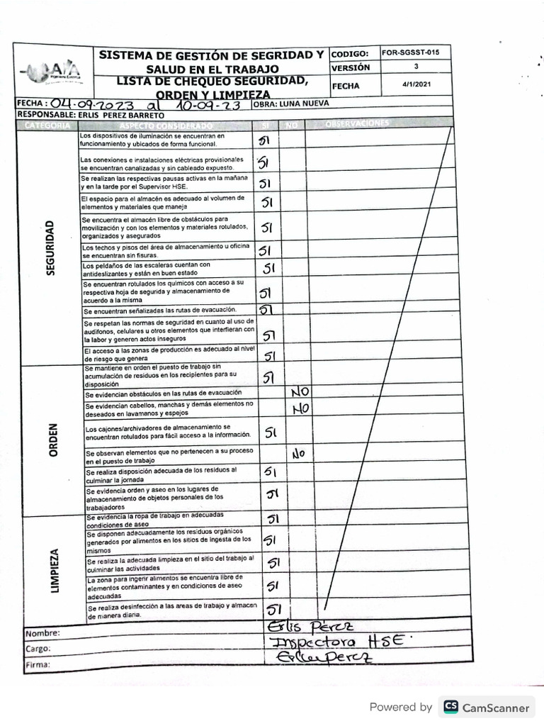 Inspección de Orden y Aseo Semana 04-09-2023 Al 10-09-2023 | PDF Inspección de Orden y Aseo Semana 04-09-2023 Al 10-09-2023 | PDF