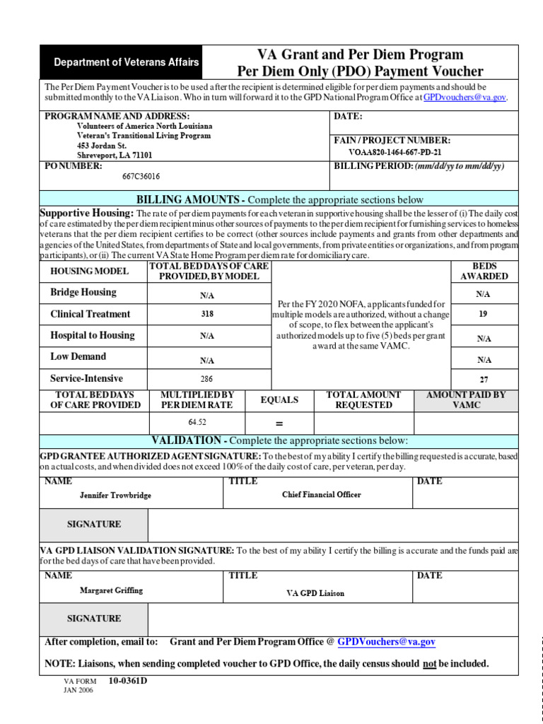 VA Grant and Per Diem Payment Voucher | PDF | Per Diem | United States ...