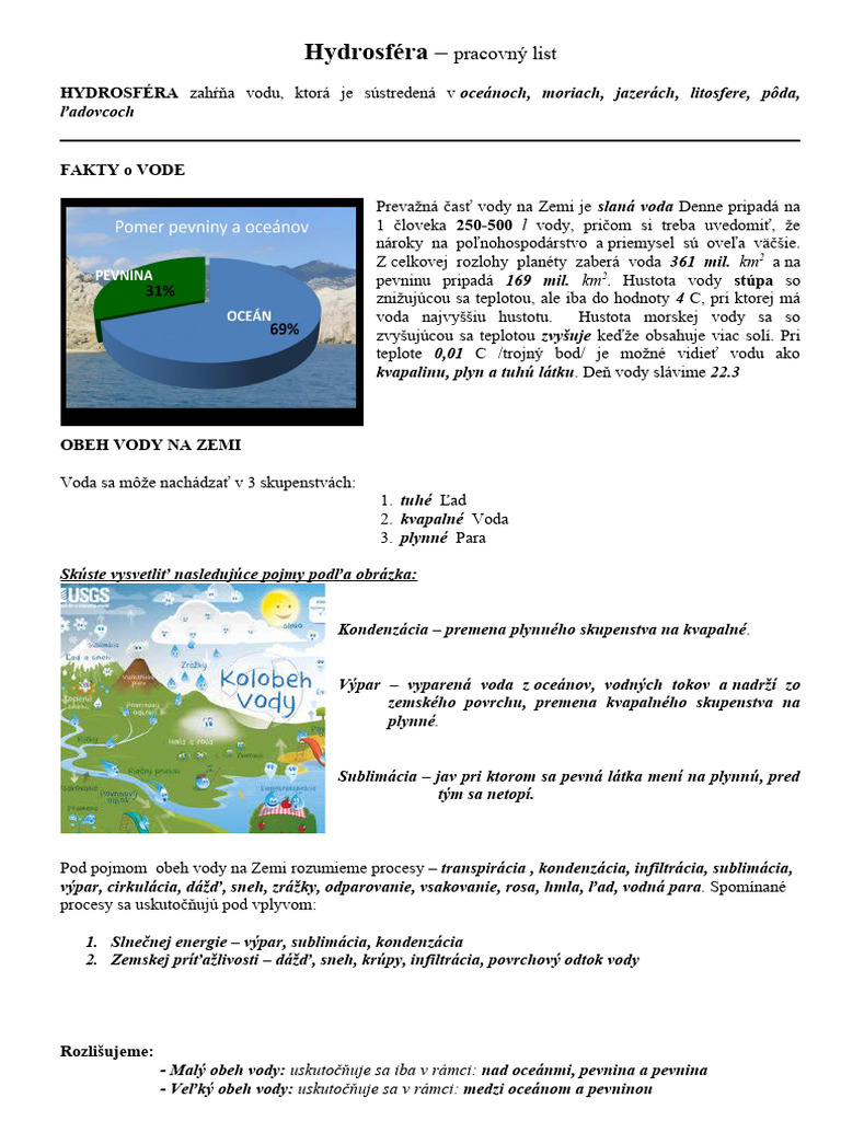 2.hydrosféra Pracovný List | PDF