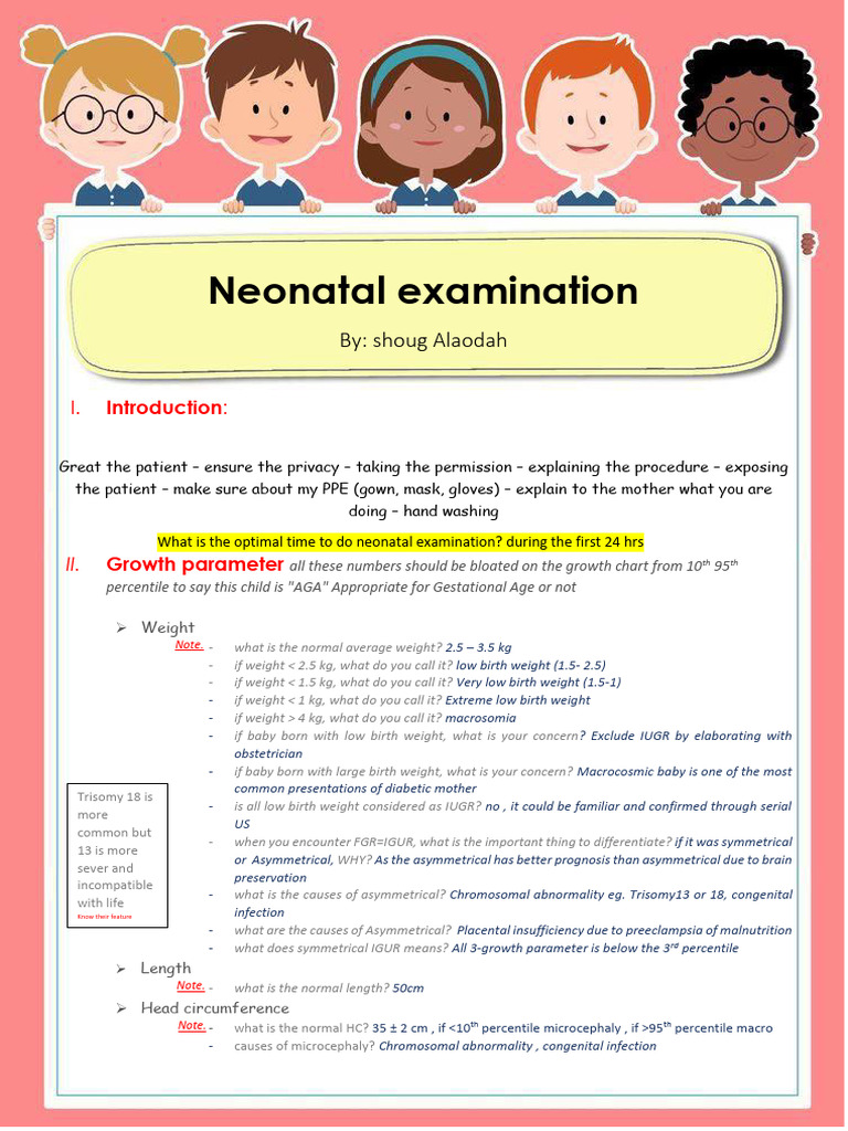 Neonate Examination - Pediatric | PDF