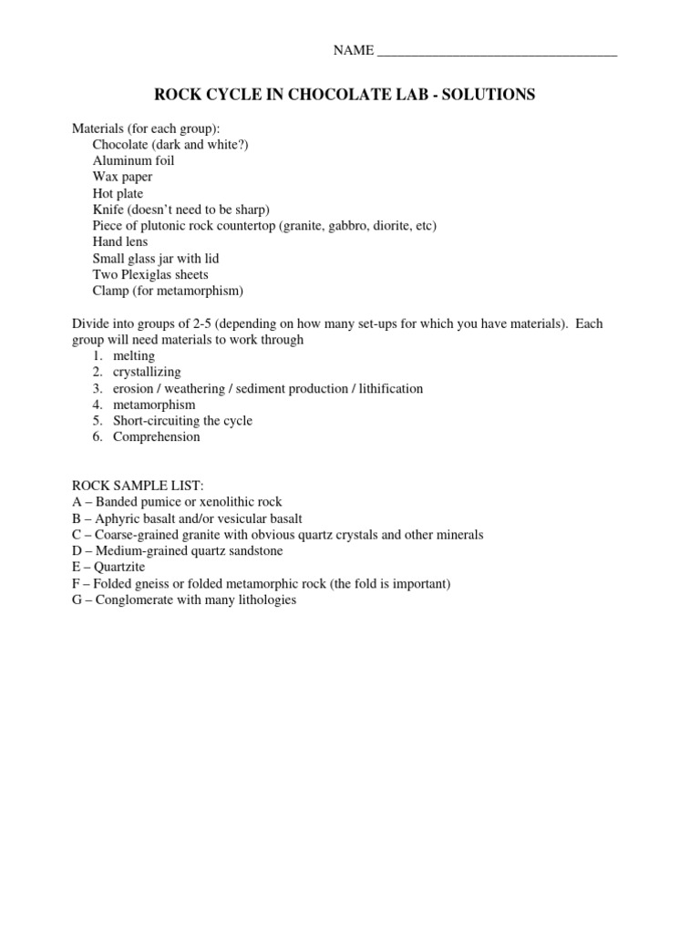 Chocolate Rock Cycle - Solutions | PDF