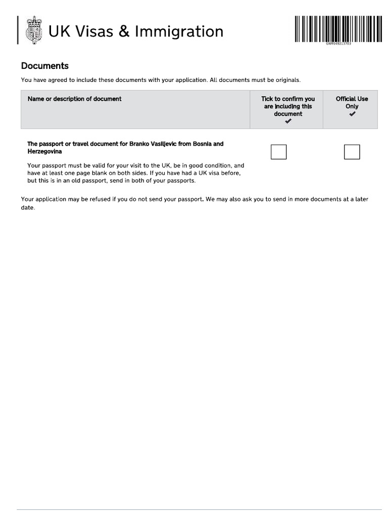 Checklist Visa UK | PDF
