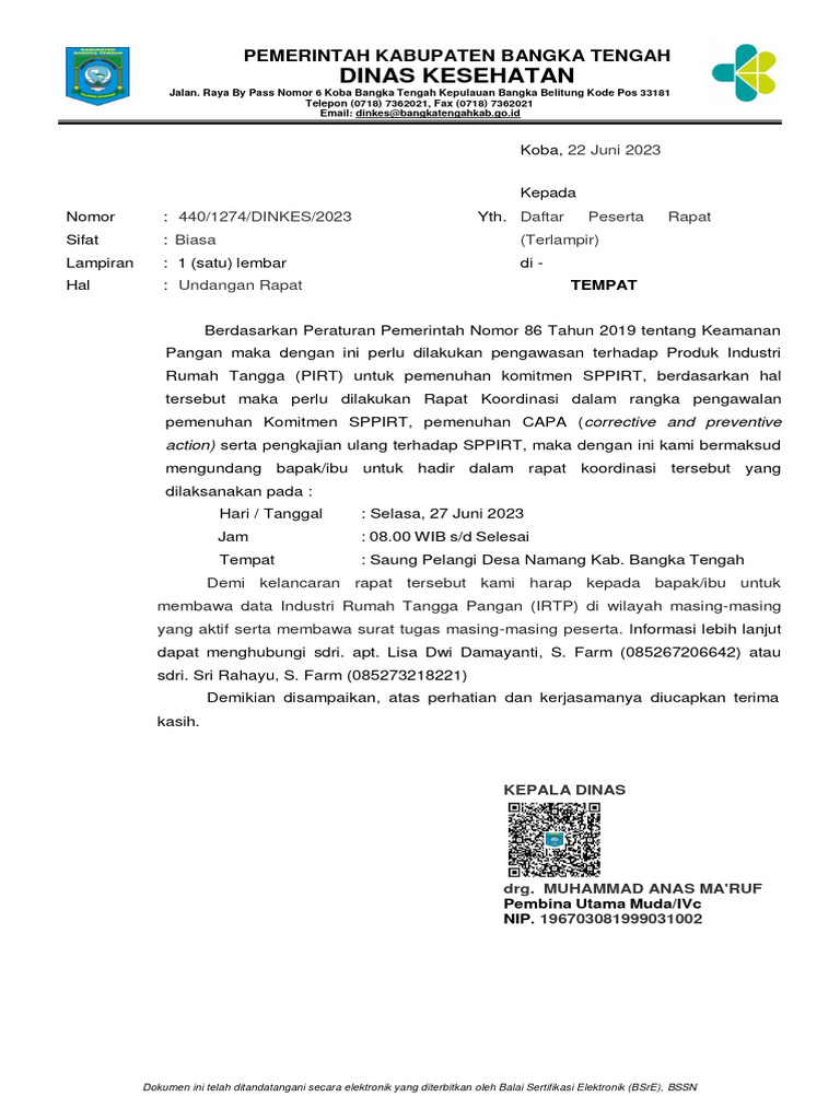 Undangan Rapat Koordinasi SPPIRT | PDF